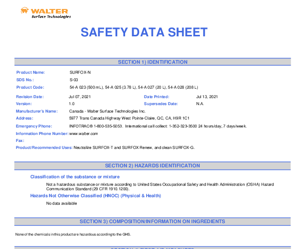 Neutralizer Surfox-N 500 ml Sprayer Walter - Josef Gas