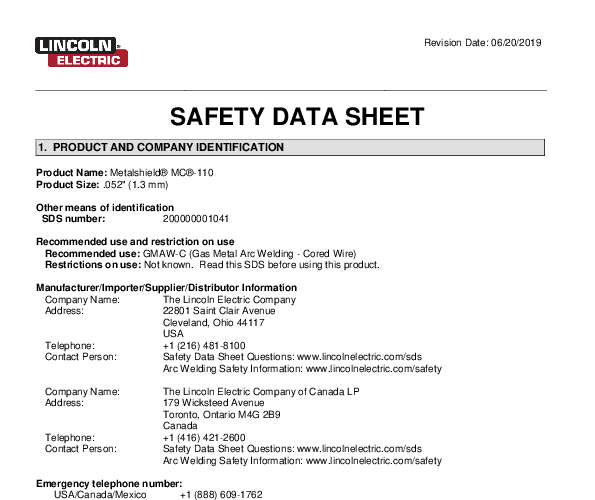 Mig Wire Metalshield MC-110 .052 33 lb spool - Josef Gas