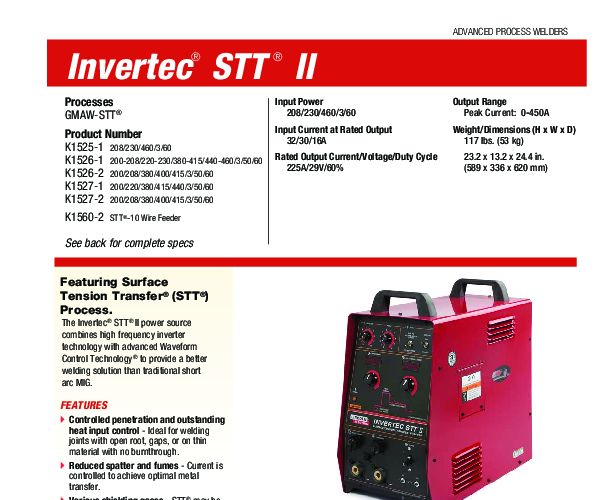 INVERTEC STT II (EUROPEAN, CE) - Josef Gas