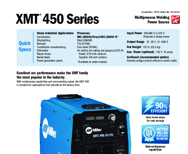XMT 450 CC/CV 575 V Arc Reach Miller - Josef Gas