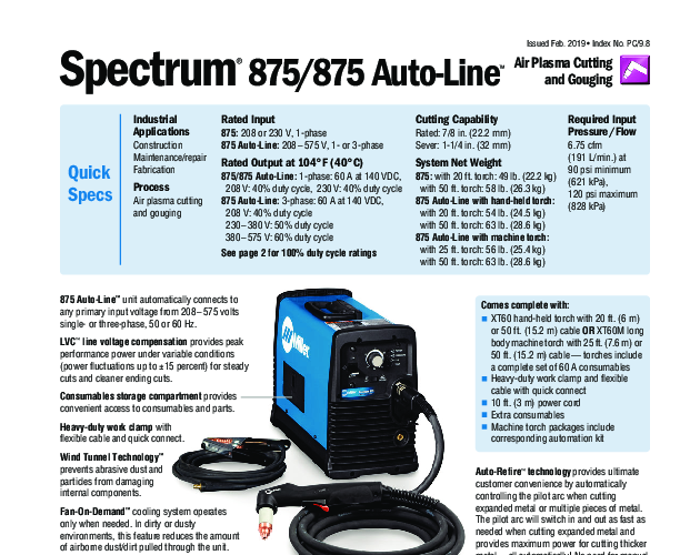 SPECTRUM 875 AUTO-LINE 208-575 1/3PH XT60 50FT - Josef Gas