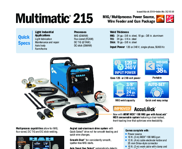 Multimatic 215 Miller 120/230 60Hz 1 Ph - Josef Gas