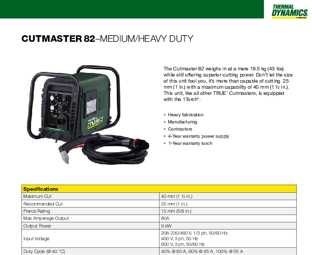 CUTMASTER 82 SYSTEM CM82, 600V, 20' SL60 - Josef Gas